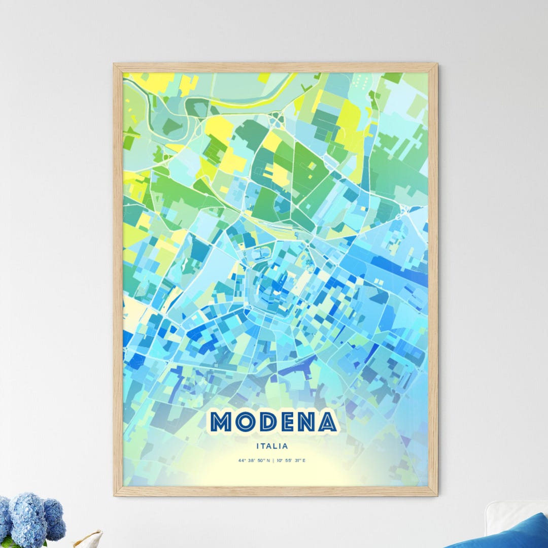 Modena Italy Bluish Art Map Customizable Poster Print, Unique Wall ...