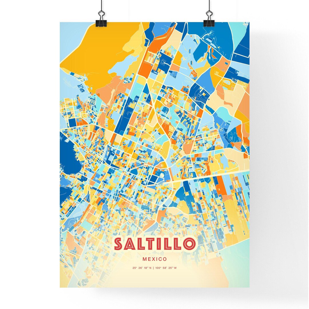 Saltillo Mexico Coastal Colors Art Map Saltillo Mexico City Map ...