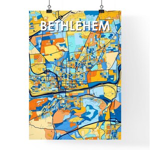 BETHLEHEM PA Vibrant Art Map Poster | Unique Personalisable Wall Decor ...