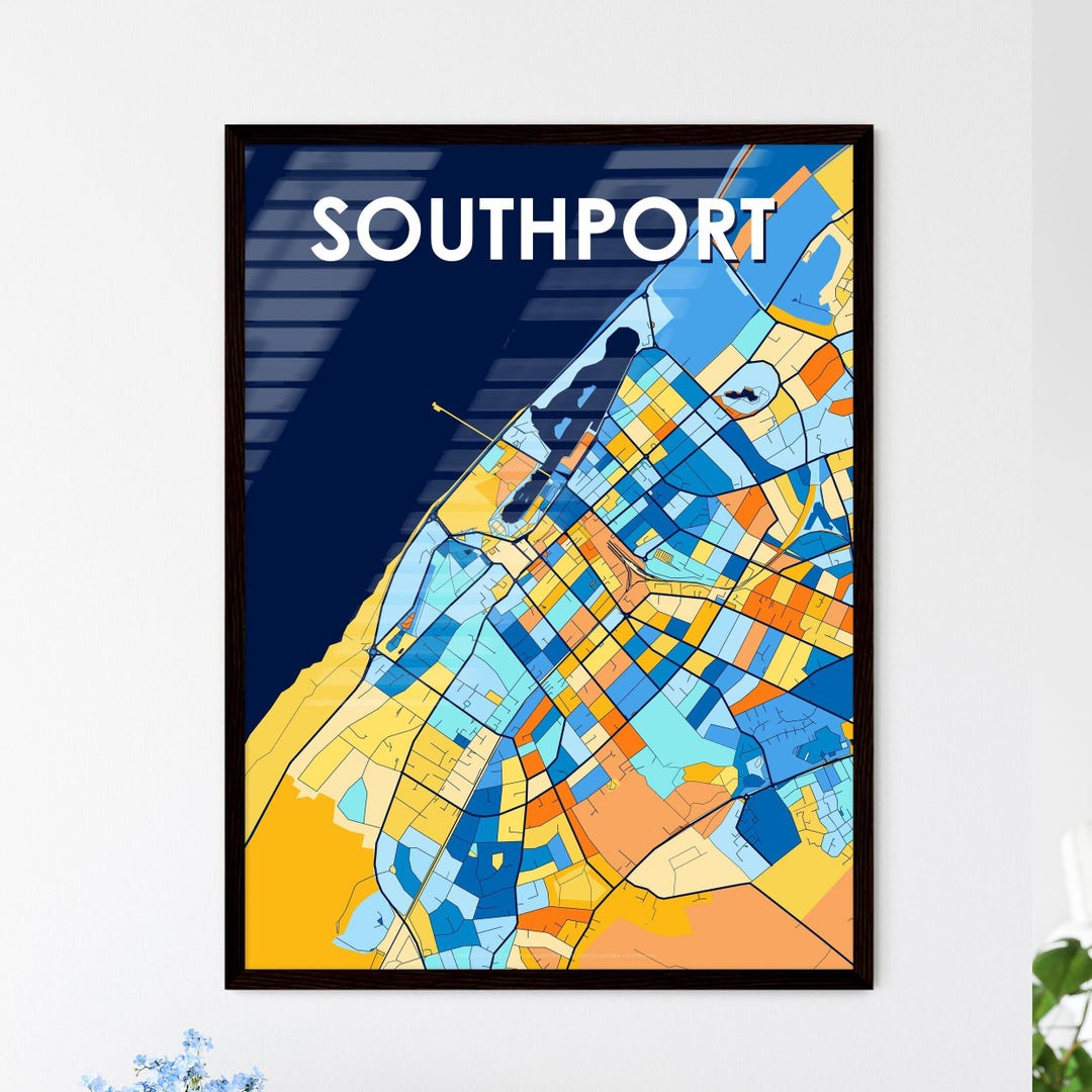 Customizable Southport England Art Map Poster Vibrant Colorful Wall ...