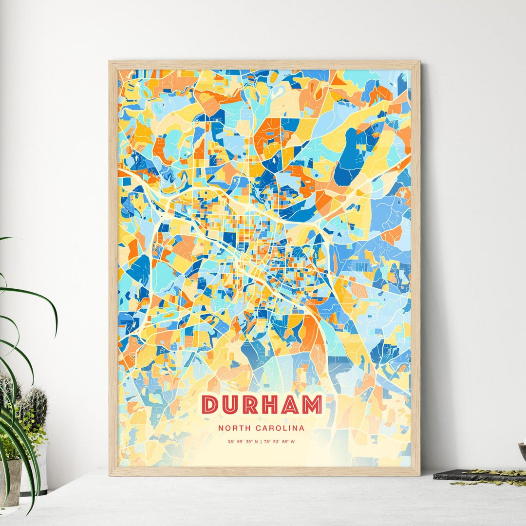 Durham North Carolina Coastal Colors Art Map, Durham Usa City Map ...