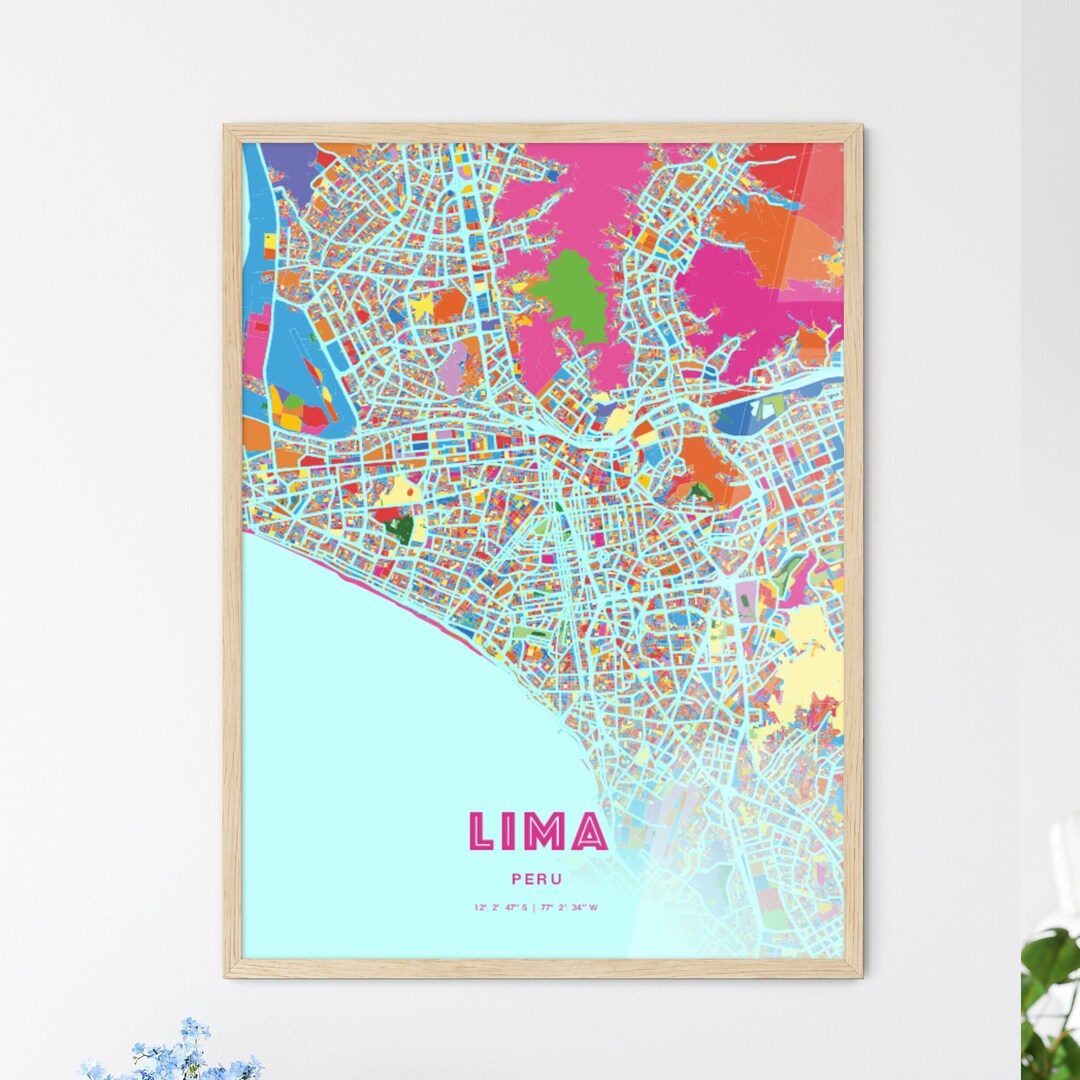 LIMA PERU Crazy Colorful Art Map Custom Poster a Perfect Gift. - Etsy