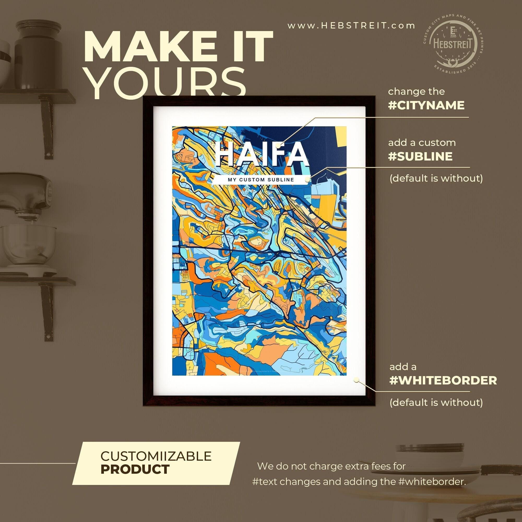 Haifa Israel Art Map Poster - Vibrant Wall Decor for Unique Home Design ...