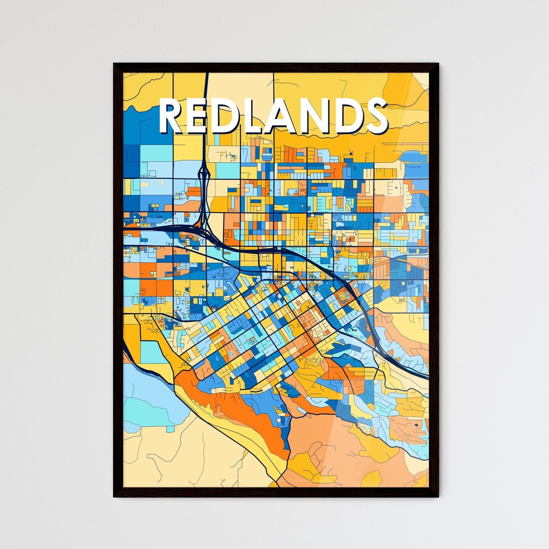 Vibrant Redlands California Art Map Poster - Unique Custom Wall Decor ...