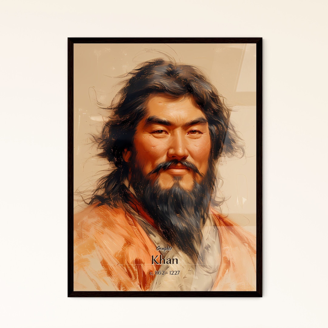 Genghis, Khan, C. 1162 - 1227, A Poster of a Painting of a Man With a ...