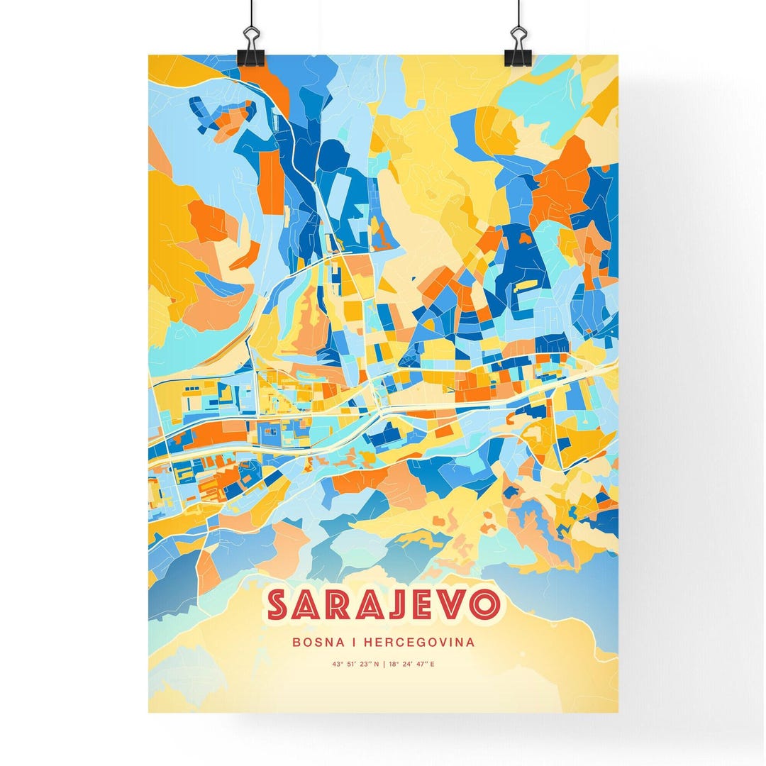 Sarajevo Bosnia and Herzegovina Coastal Colors Art Map Sarajevo Bosna ...