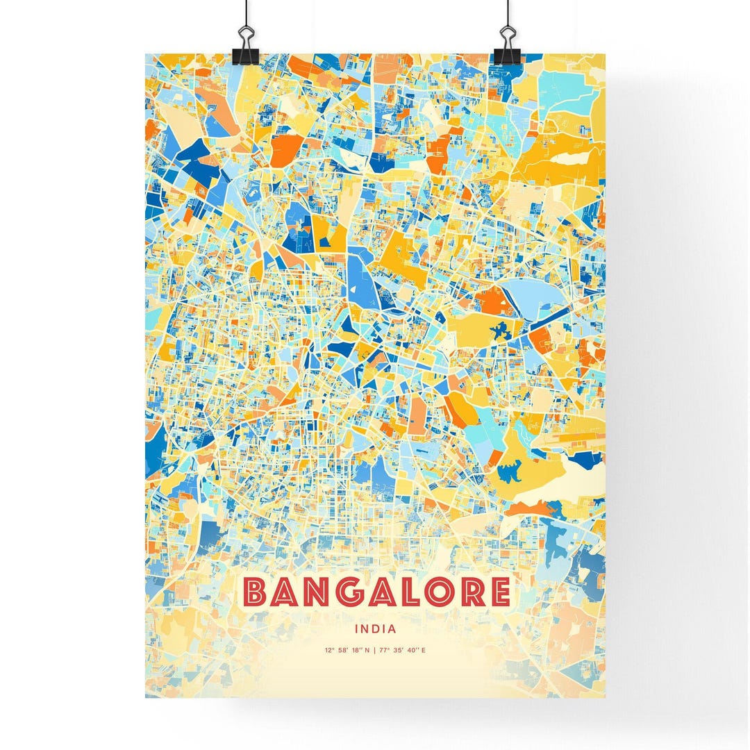 Bangalore India Coastal Colors Art Map, Bangalore India City Map ...