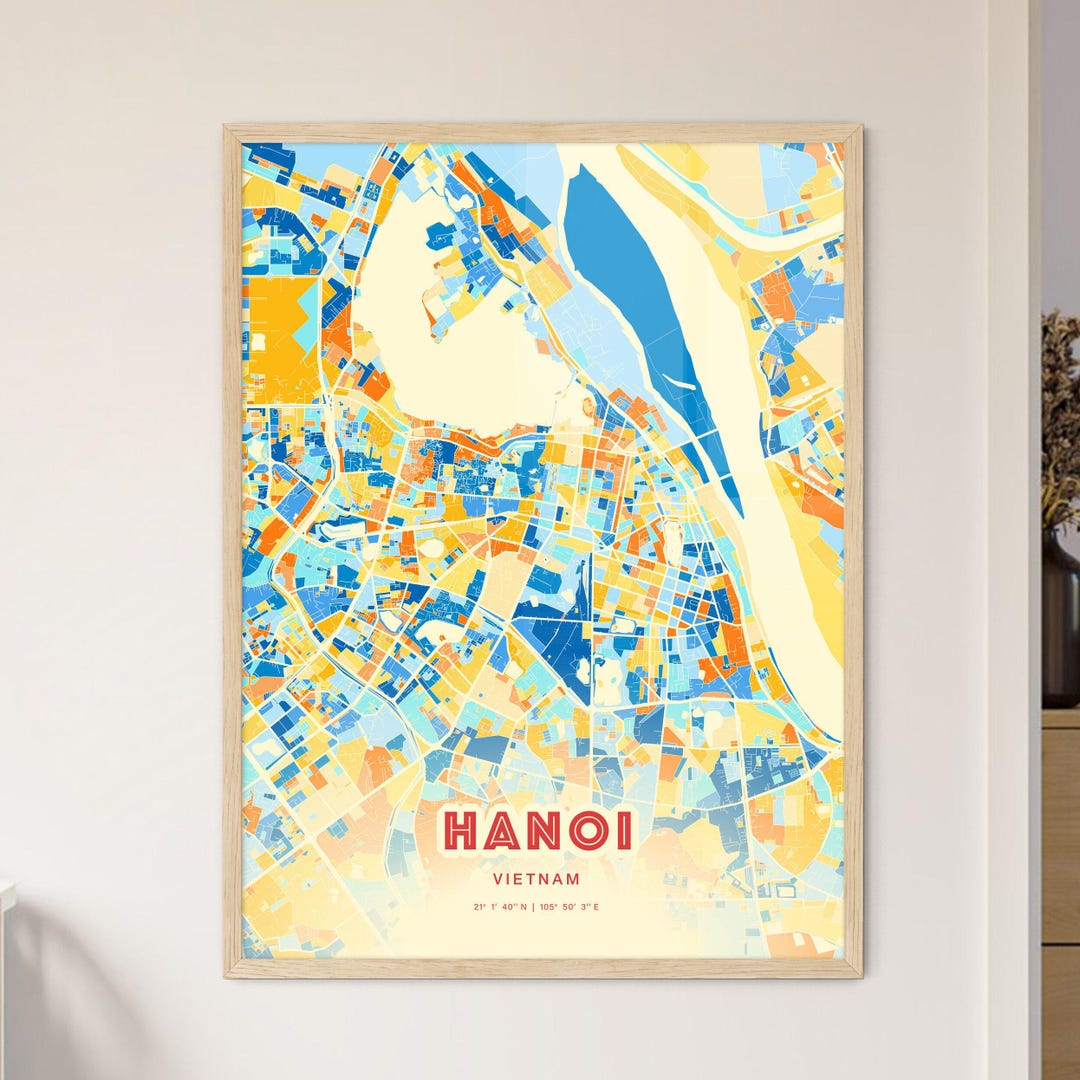 Hanoi Vietnam Coastal Colors Art Map, Hanoi Vietnam City Map ...