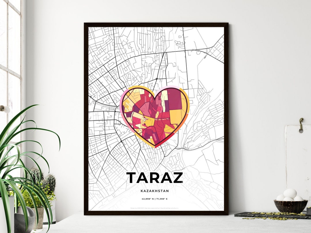 TARAZ KAZAKHSTAN Map - Choose One of Three Styles - Customizable Poster ...