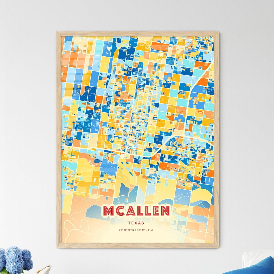 Mcallen Texas Coastal Colors Art Map, Mcallen Usa City Map ...