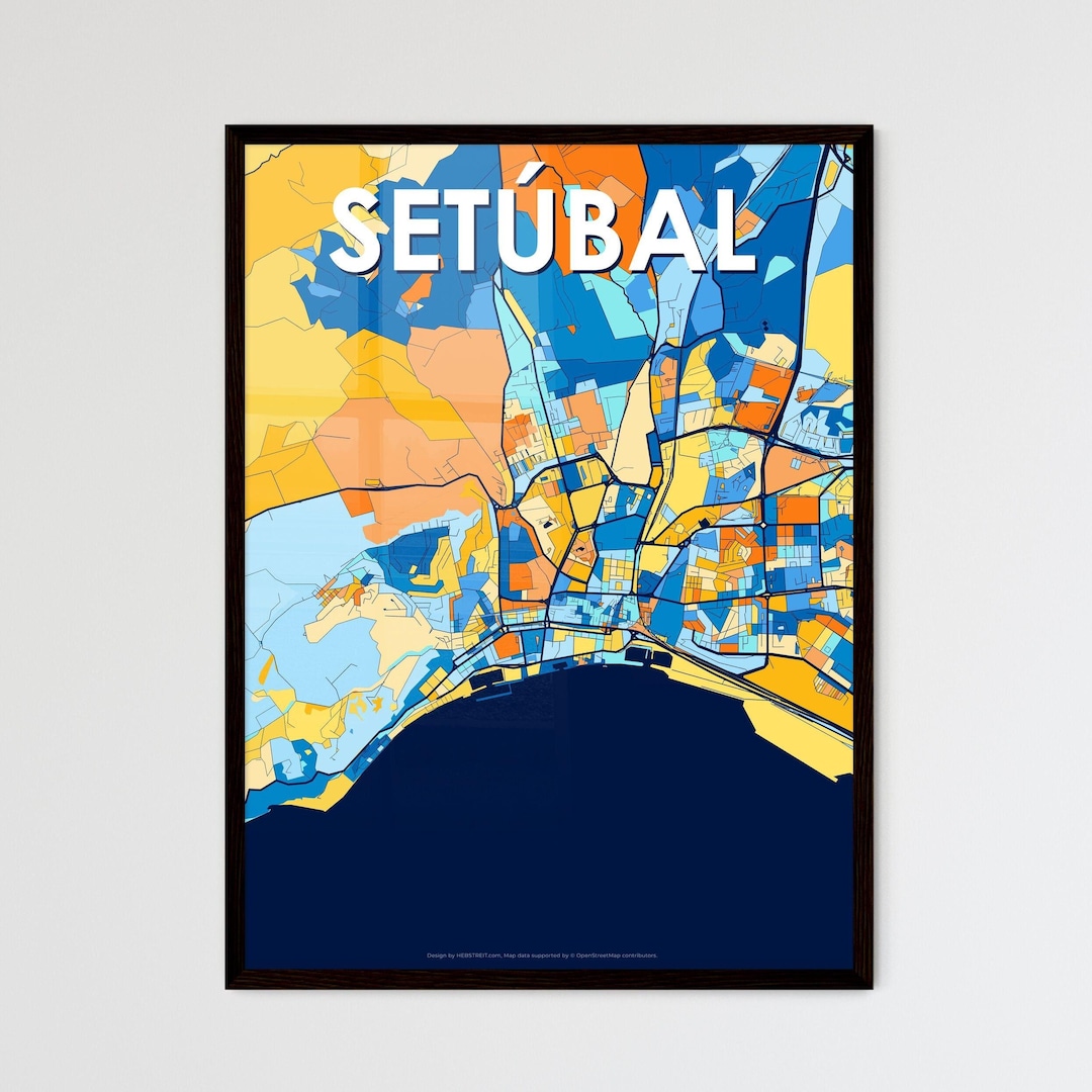 Vibrant Art Map of Setúbal, Portugal – Unique Decor Print for Home ...