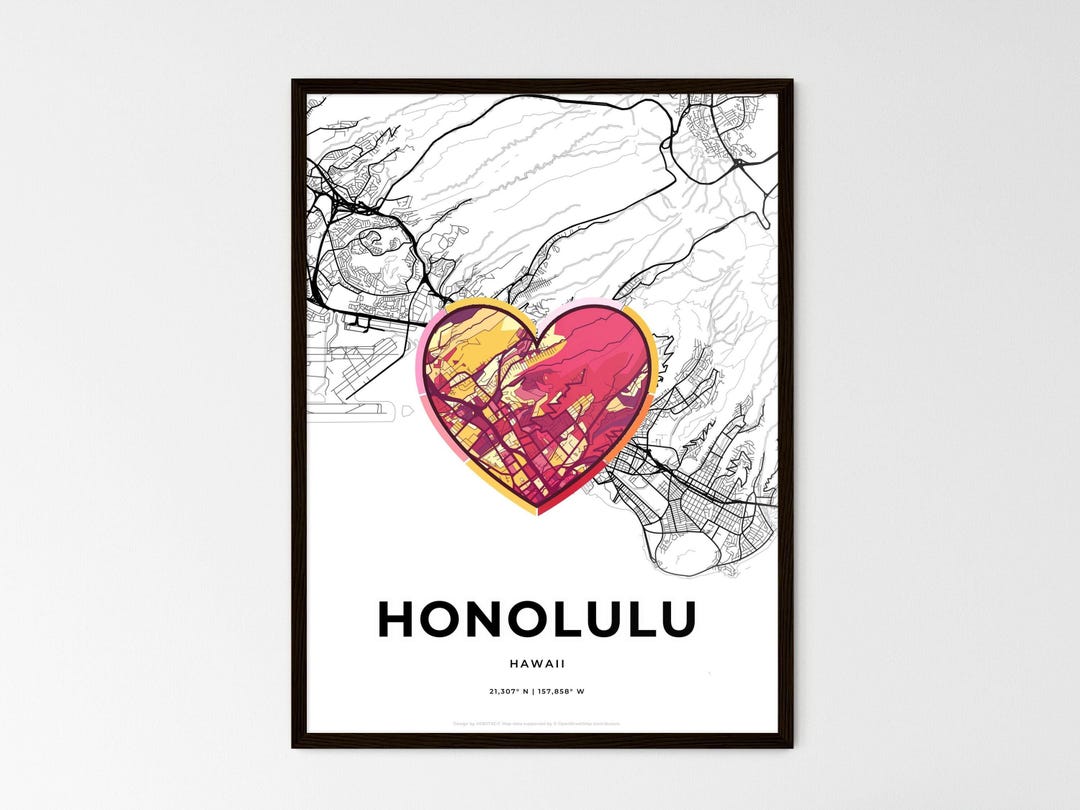Honolulu Hawaii Minimal Art Landkarte mit bunten Symbol - Wählen Sie ...