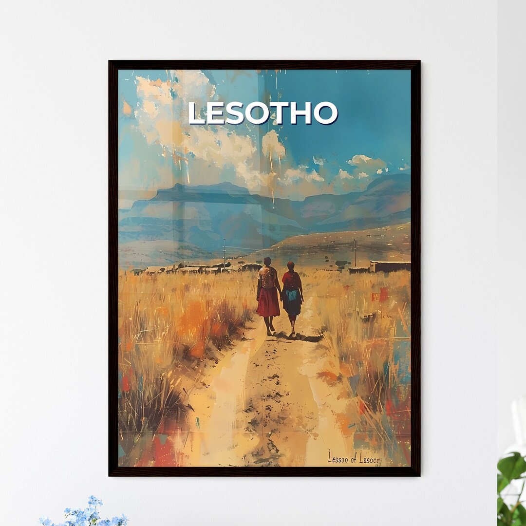 Lesotho Africa Vibrant Painting Walking Path Tall Grass Mountains ...