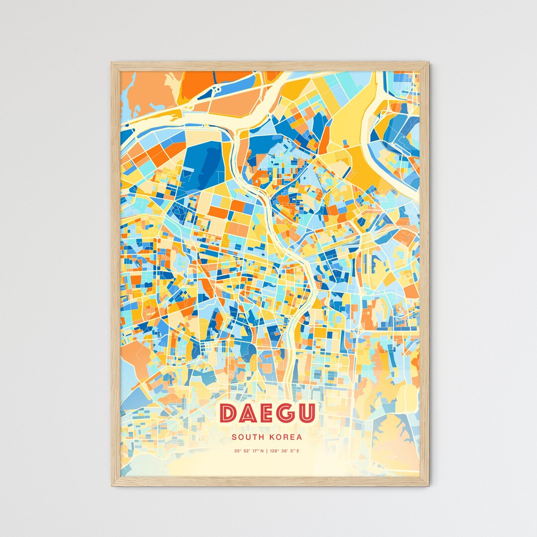 Bunt DAEGU SÜDKOREA Blau Orange Fine Art Print, Daegu Südkorea Karte ...