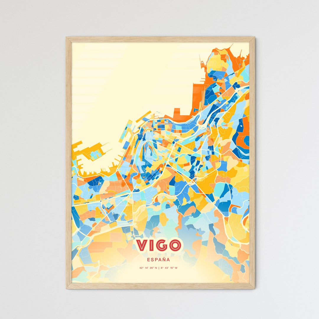 Colorful VIGO SPAIN Blue Orange Fine Art Print, Vigo España City Map, a ...