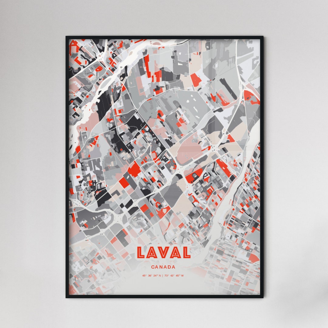 Expressive Modern Art Map of Laval Canada Customizable Poster Print ...