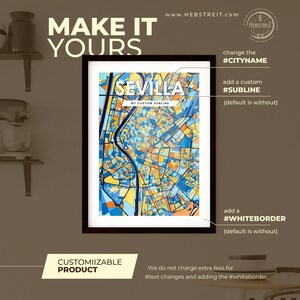 Sevilla Spain Colorful Art Map Poster Unique Personalisable Wall Decor ...