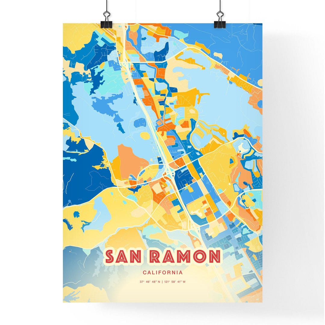 San Ramon California Coastal Colors Art Map San Ramon United States ...
