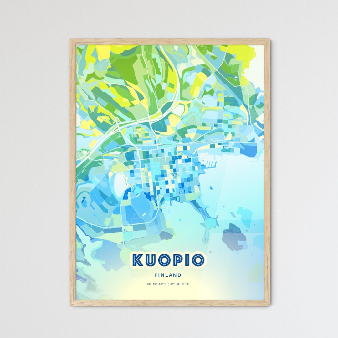 Kuopio Finland Bluish Art Map Customizable Poster Print, Unique Wall ...