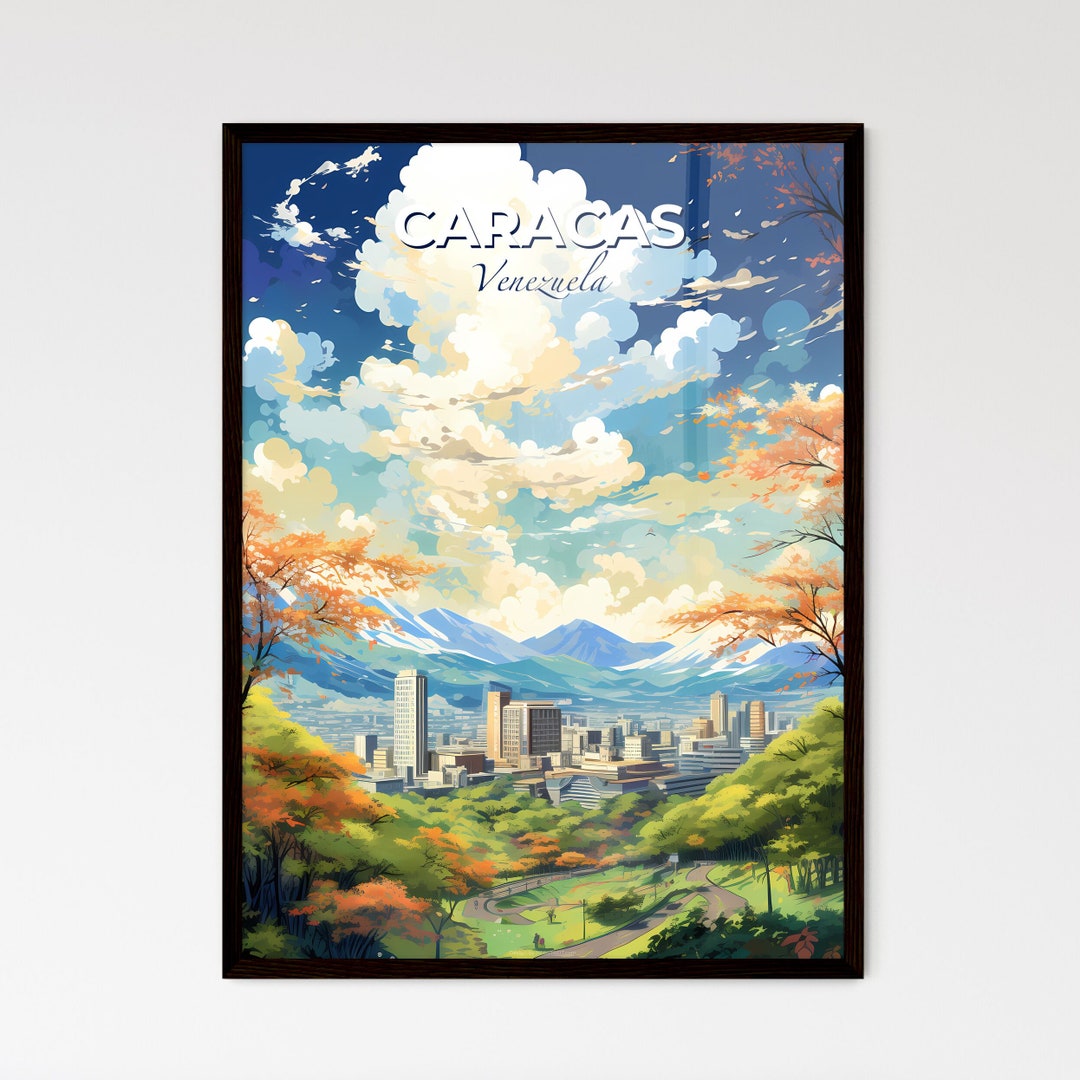 A Poster of Caracas Venezuela Skyline A City Landscape With Mountains ...
