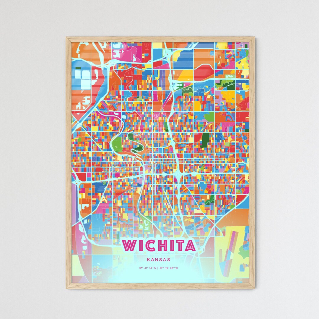 Wichita Kansas Crazy Colorful Art Map Custom Poster A Perfect Gift. - Etsy