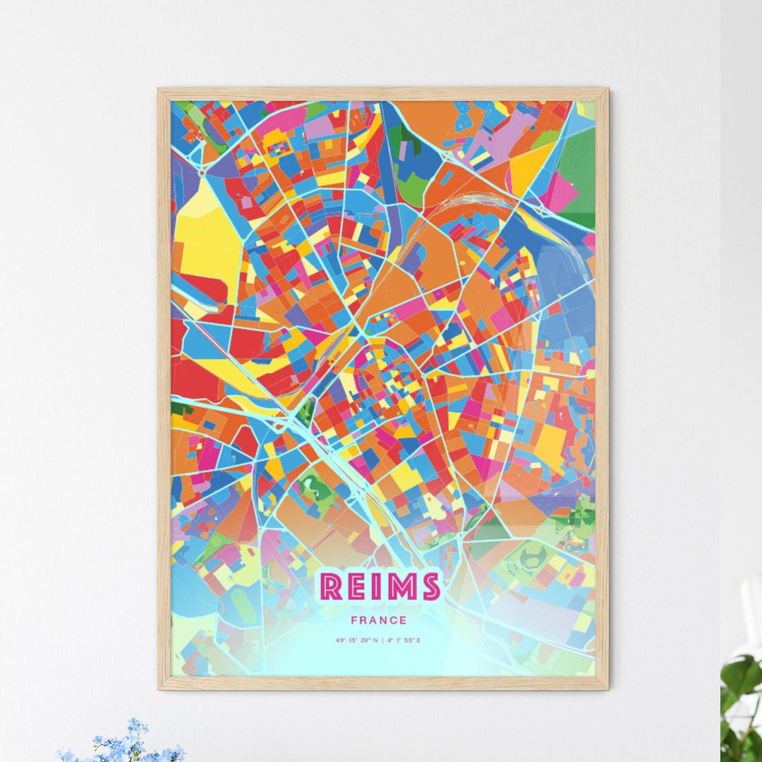 Reims France Crazy Colorful Art Map Custom Poster A Perfect Gift. - Etsy