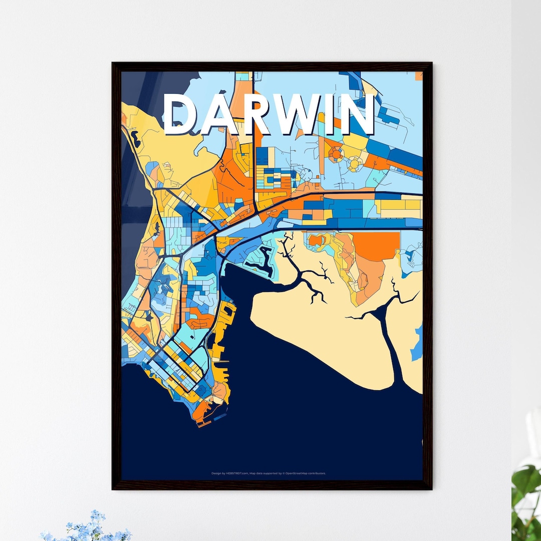 DARWIN AUSTRALIA Art Map Poster - Vibrant Colors for Unique Wall Decor ...