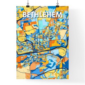 BETHLEHEM PA Vibrant Art Map Poster | Unique Personalisable Wall Decor ...