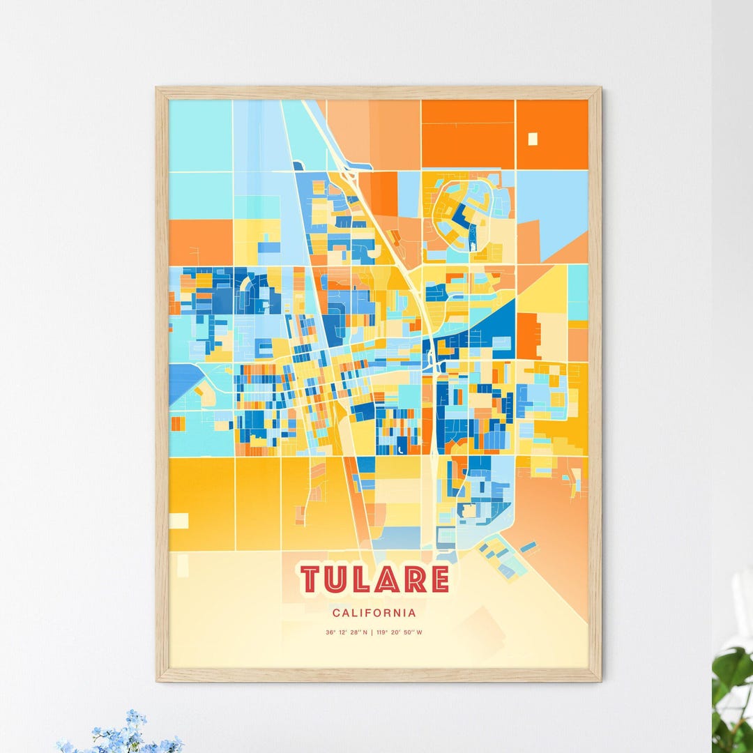 Tulare California Coastal Colors Art Map Tulare United States City Map ...