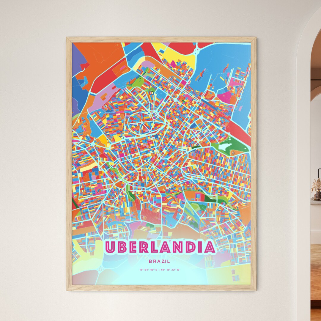 UBERLANDIA BRAZIL Crazy Colorful Art Map Custom Poster - Etsy