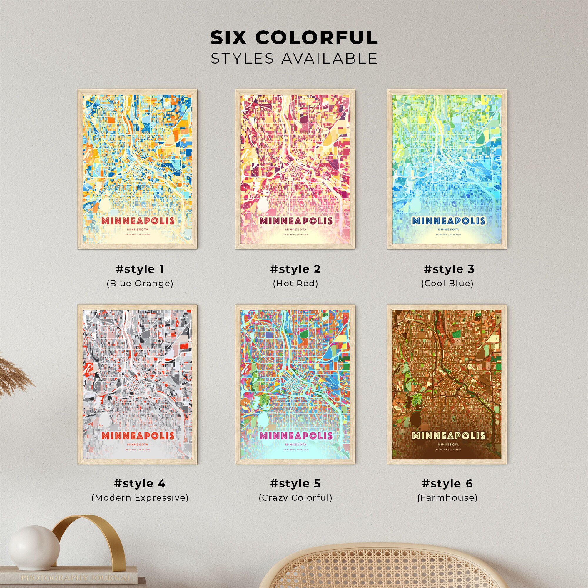 Colorful MINNEAPOLIS MINNESOTA Blue Orange Fine Art Print - Etsy