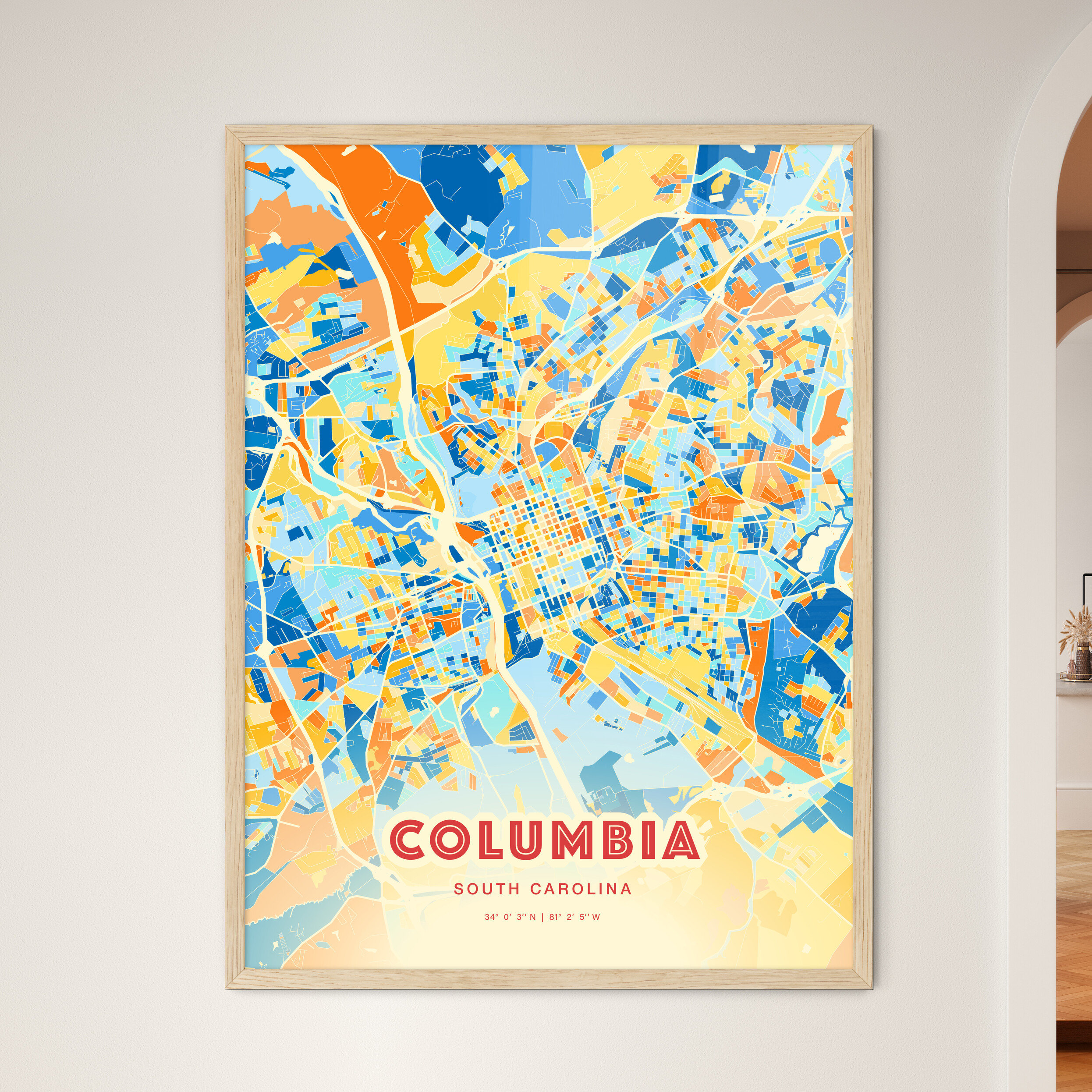 COLUMBIA SOUTH CAROLINA Vibrant Colorful Art Map Poster, 58% OFF