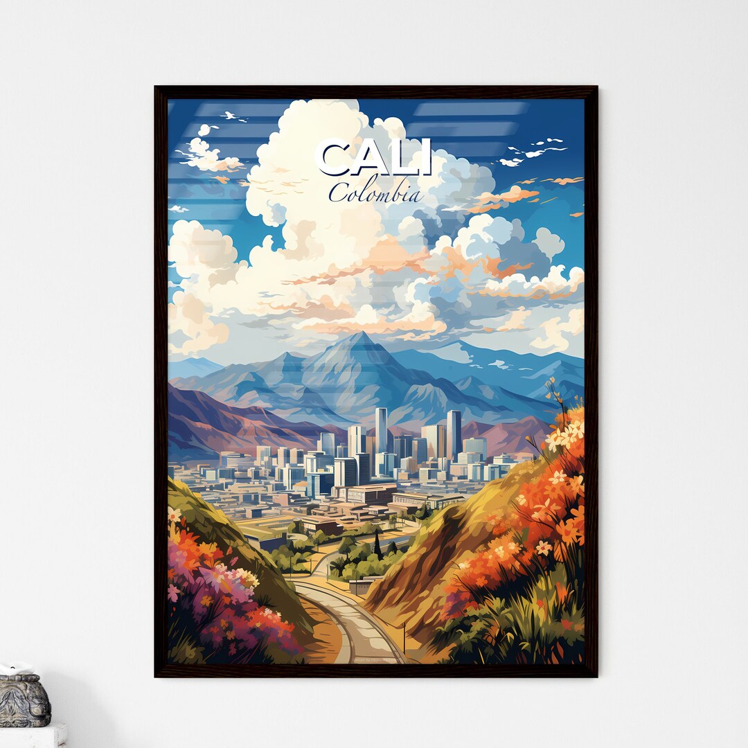 A Poster of Cali Colombia Skyline A Landscape of A City and Mountains ...
