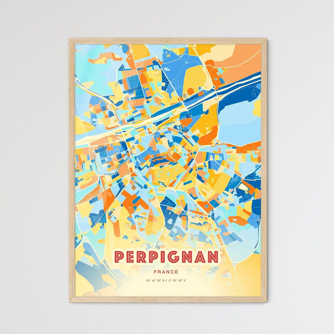 Perpignan City Map: Colorful Blue and Orange Modern Art Print - Etsy