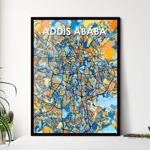 ADDIS ABABA ETHIOPIA Vibrant Colorful Art Map Poster Perfect Gift for ...
