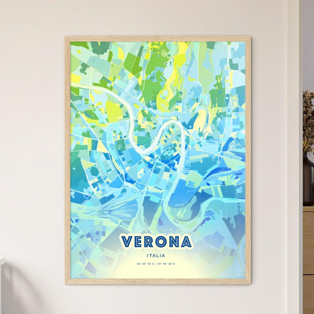 Verona Italy Bluish Art Map Customizable Poster Print, Unique Wall ...