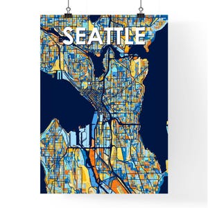 Seattle Art Map Print Vibrant Wall Decor, Unique Gift Idea for Home ...
