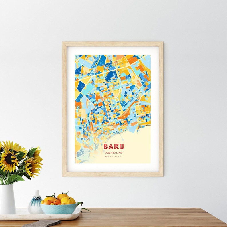 Baku City Map Print: Colorful Azerbaijan Skyline Art - Etsy