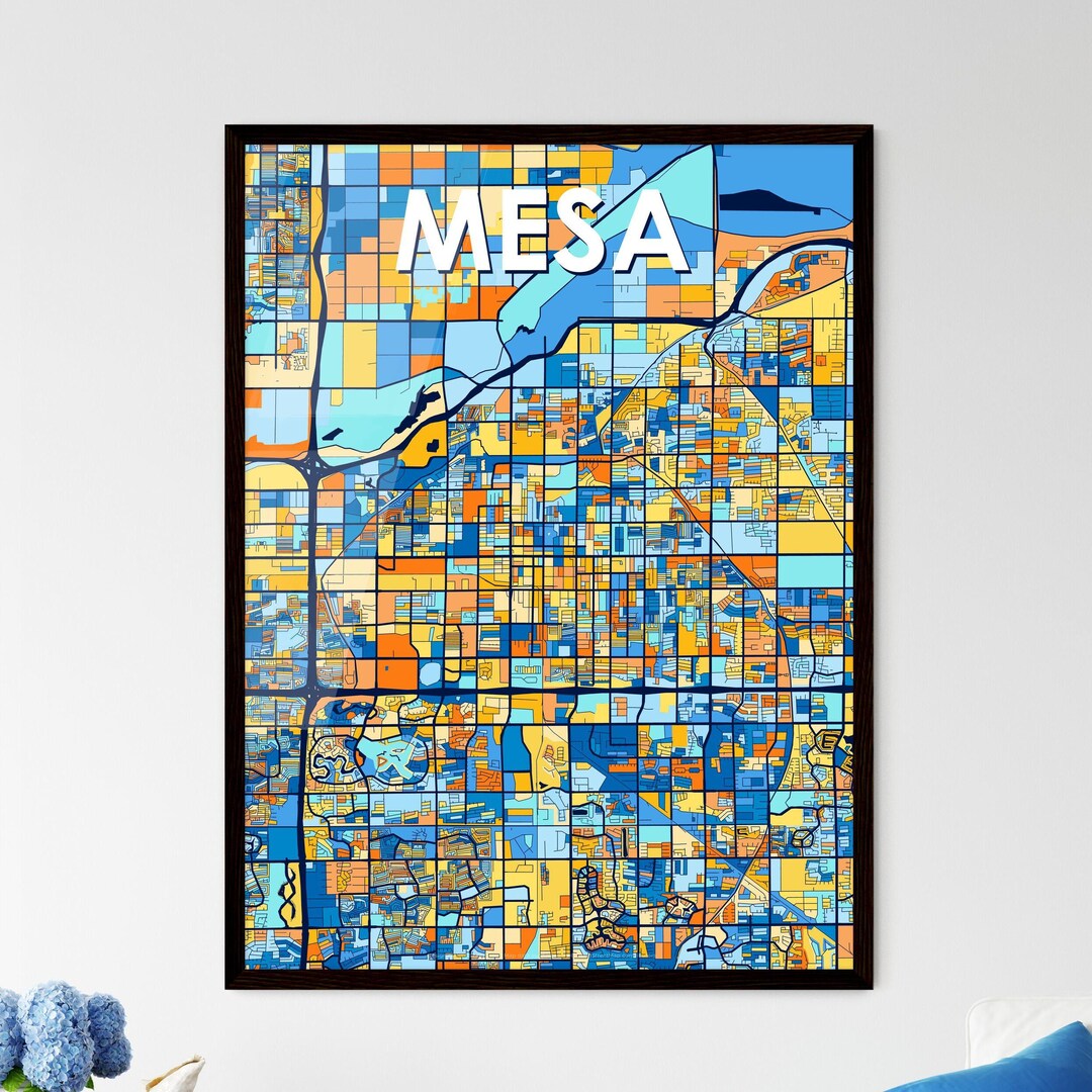 Vibrant Art Map of Mesa, Arizona - Unique Personalisable Wall Decor for ...