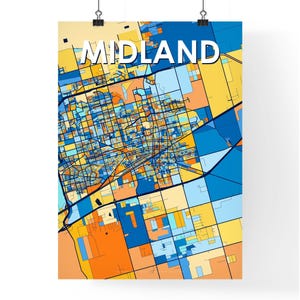 Custom Midland Texas Art Map Poster Vibrant Colorful Wall Decor ...