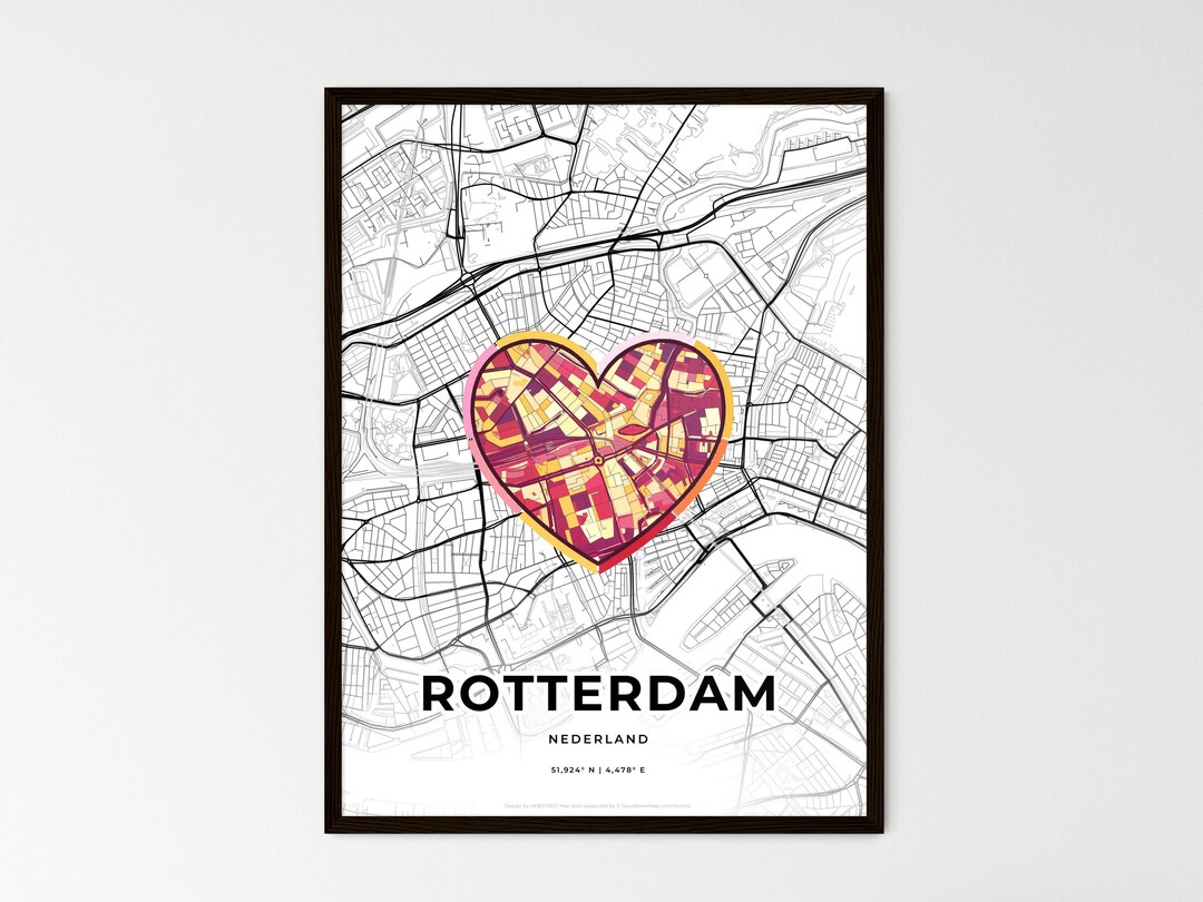 Rotterdam Map - 3 Styles Available - Wall Art Home Decor - Netherlands ...