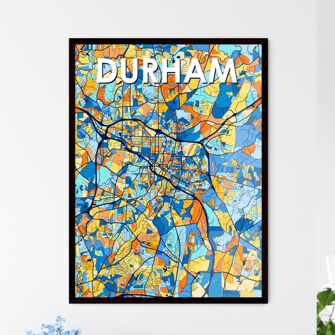 Durham North Carolina Art Map Poster - Vibrant Wall Decor for Home ...