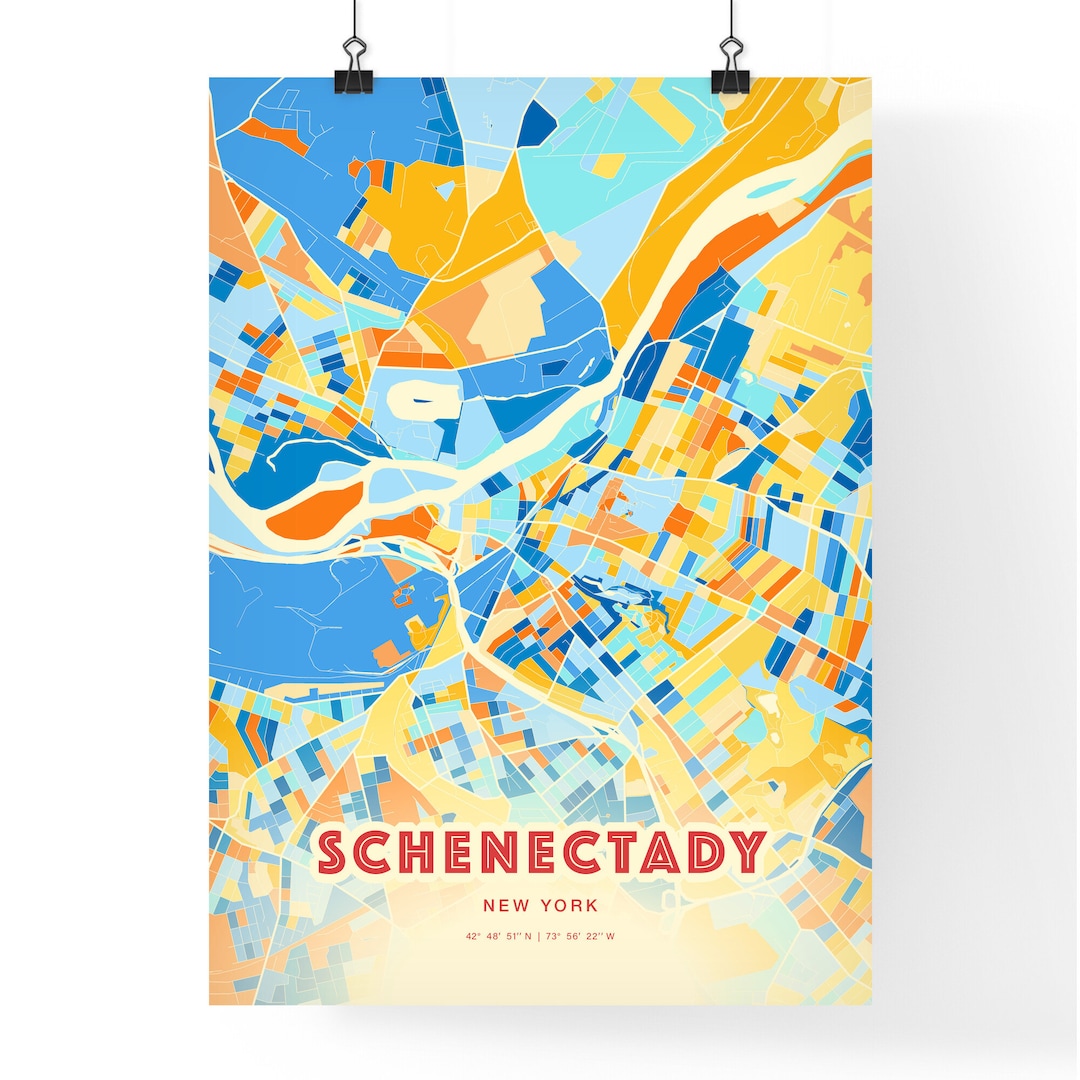 Colorful SCHENECTADY NEW YORK Blue Orange Fine Art Print Schenectady ...