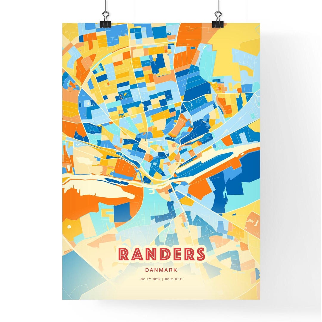 Randers Denmark Coastal Colors Art Map Randers Danmark City Map ...
