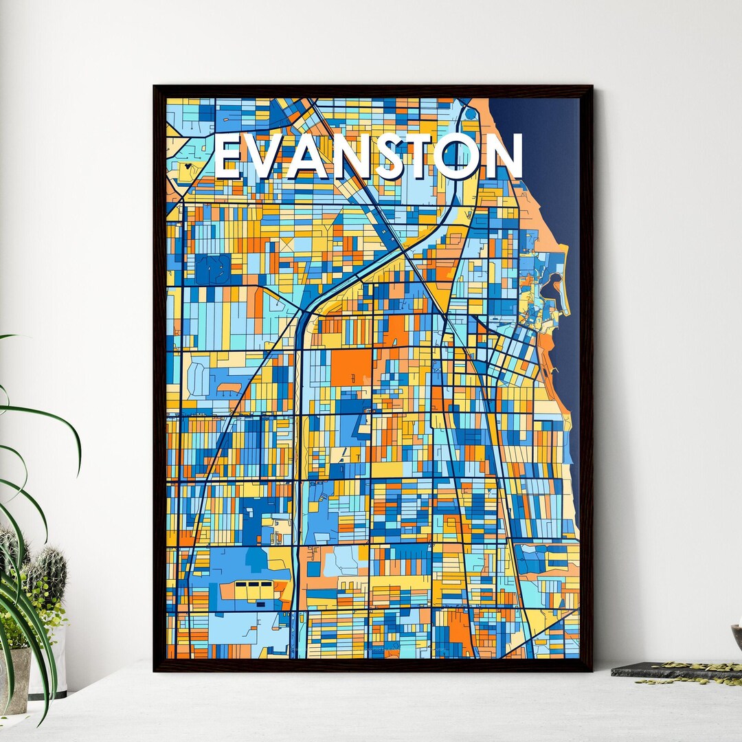 Customizable Vibrant Art Map of Evanston, Illinois Unique ...