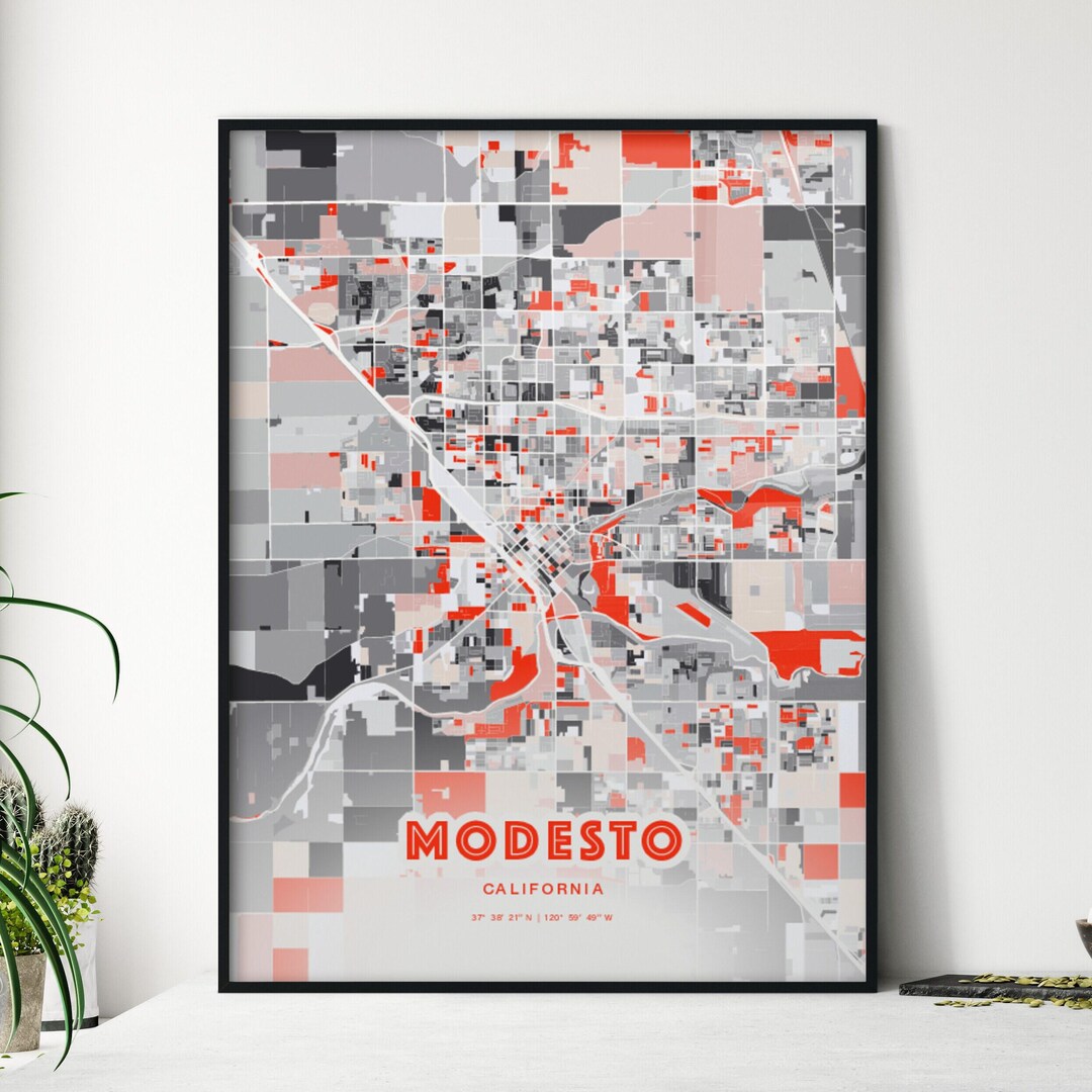 Modesto Ca Modern Art Map Custom Poster - Etsy