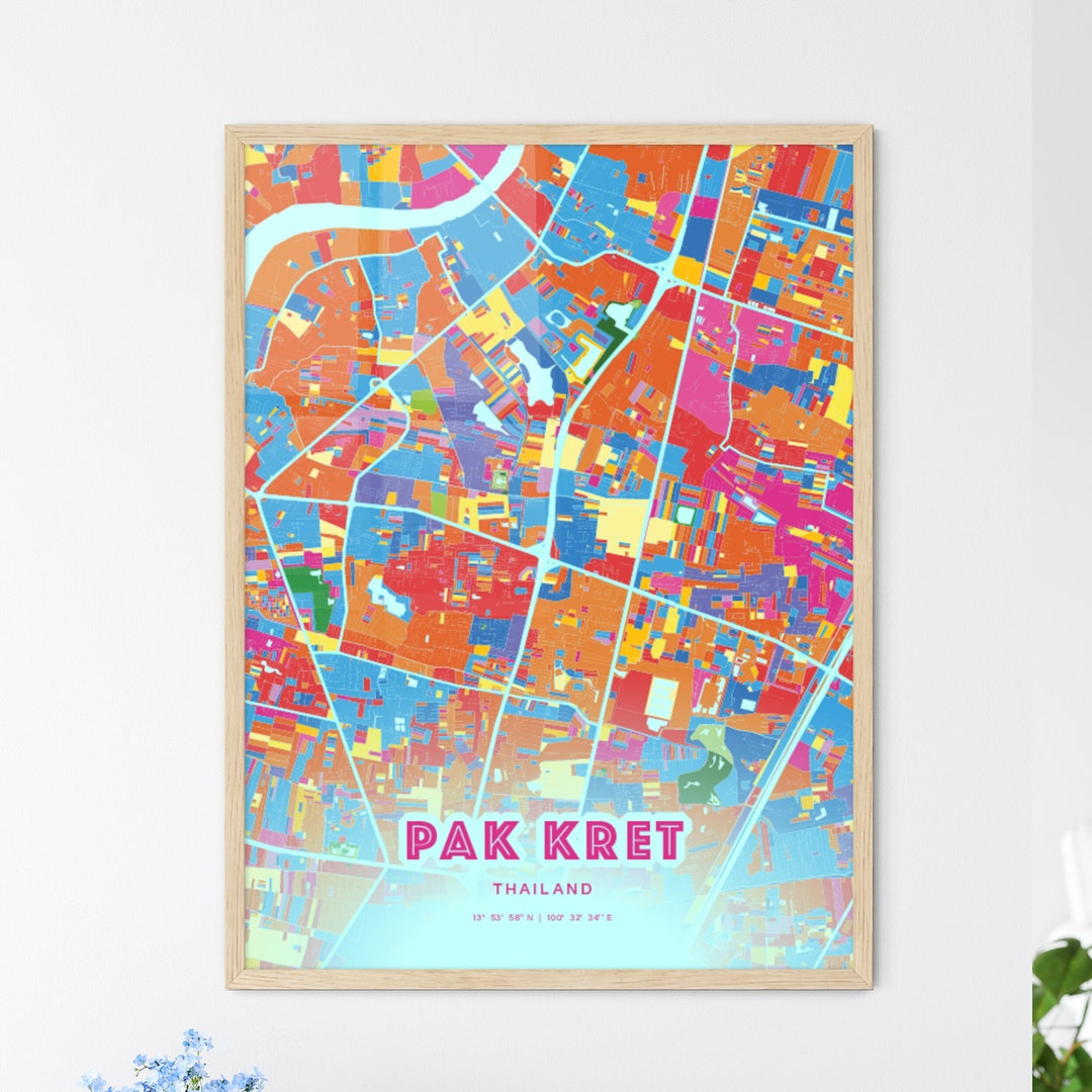 PAK KRET THAILAND Crazy Colorful Art Map Custom Poster - Etsy