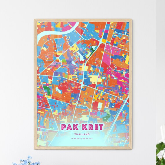 PAK KRET THAILAND Crazy Colorful Art Map Custom Poster - Etsy