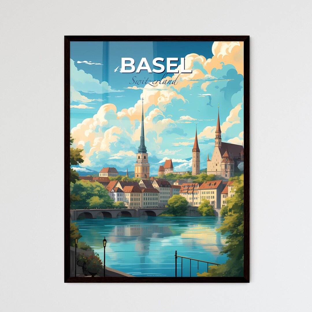 Ein Poster von Basel Schweiz Skyline Eine Stadt mit einer Brücke und ...