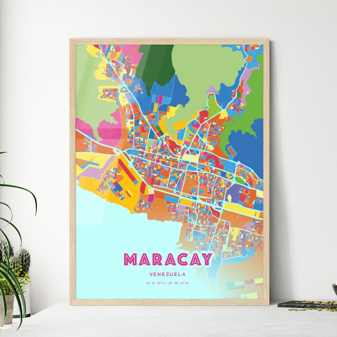 MARACAY VENEZUELA Crazy Colorful Art Map Custom Poster - Etsy